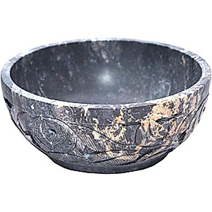 KC KULLICRAFT Marble Soapstone Natural Smudge Pot | Stone Bowl | Scrying And Smudge Bowl (Scrying - Bowls & Mirrors) (5 Inch) From India. Handmade Leaf Carved Design.