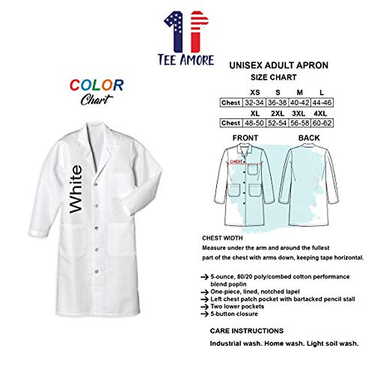 Personalized Embroidered Lab Coat for Men 41 Inch Add Your Name Text Logo Custom Medical Laboratory Coat White