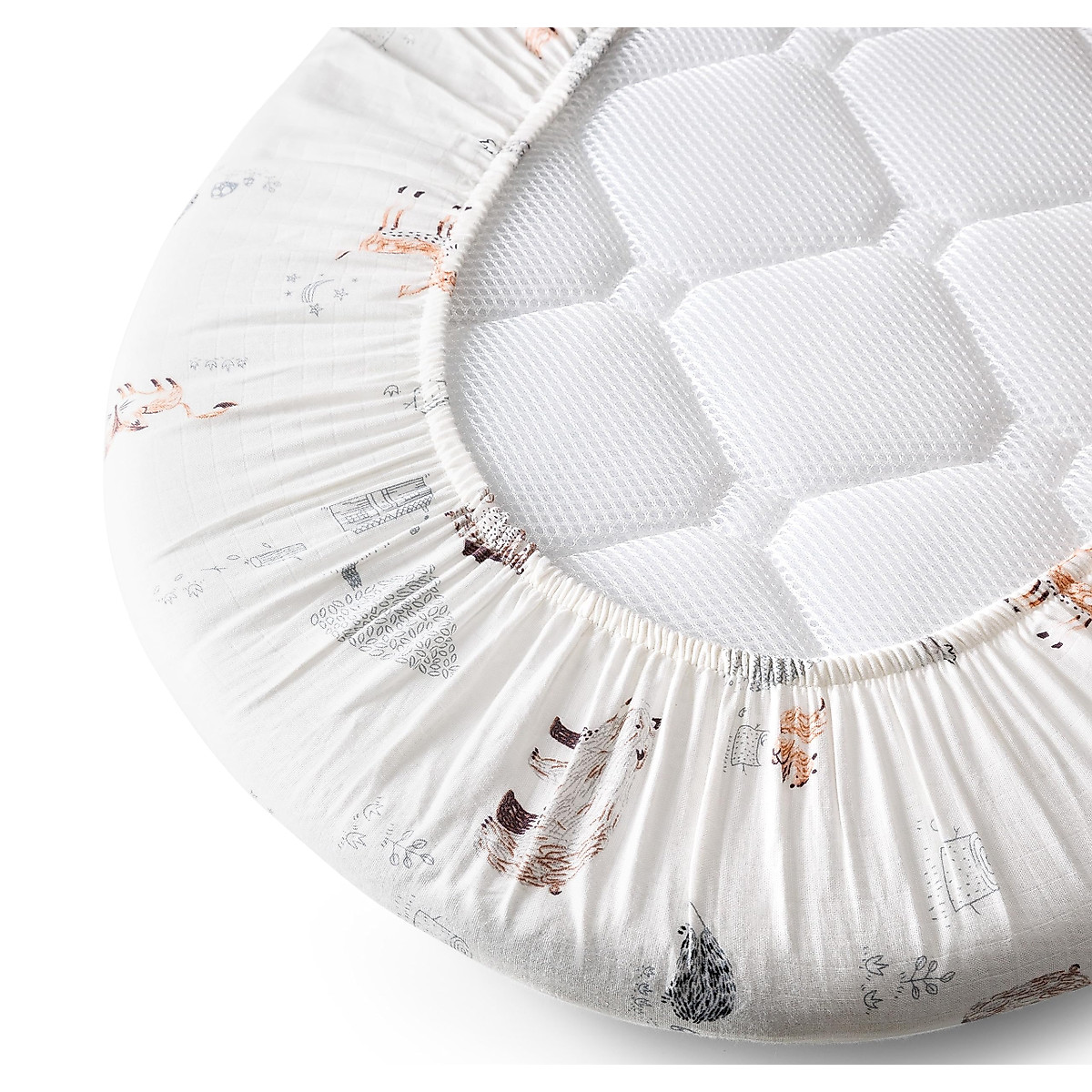 Musioiy Muslin Bassinet Sheets for Baby Girls and Boys, Soft & Breathable Cotton Bed Oval, Hourglass Rectangular Cradle Mattress, 2 Pack,(Animal Print Stars, White Grey (CRIB202305)