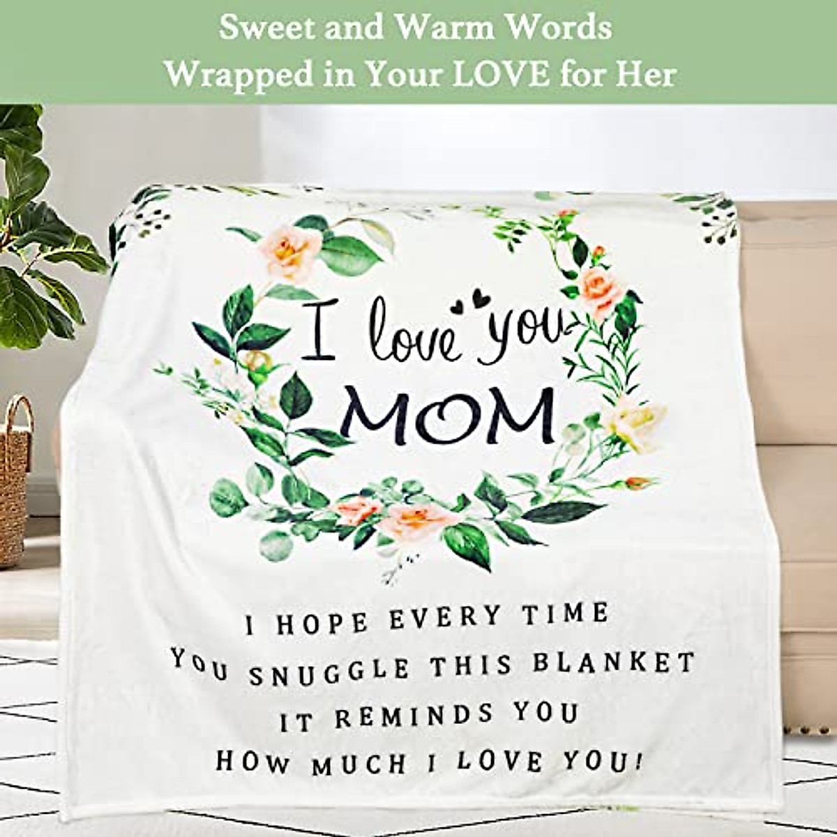 Gifts for Mom, Mom Gifts, Birthday Gifts for Mom, Mom Birthday Gifts, Mothers Day Blanket Gifts for Mom, Mom Gifts from Daughters, I Love You Mom Blanket, Soft Flower Throw Blanket 60"X50", White
