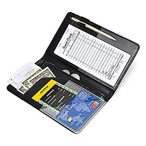 Server Books for Waitress - Leather Waiter Book Server Wallet with Zipper Pocket, Cute Waitress Book&Waitstaff Organizer with Money Pocket Fit Server Apron（Classic Black）