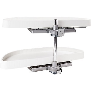 Hardware Resources 32" Blind Corner Cabinet Organizer - White, Heavy Duty Polymer Plastic Half-Moon Trays - Kitchen Pantry Rotating Racks for Left & Right-Hand Cupboards - Fits 11.5" Cabinet Opening