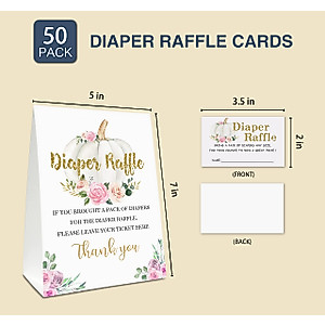 Yuansail Diaper Raffle Tickets For Baby Shower, Pumpkin Floral Themed Cards, Party Favors For Baby Showers Game Cards, 1 Sign & 50 Cards Per Pack – (011-niaobu)