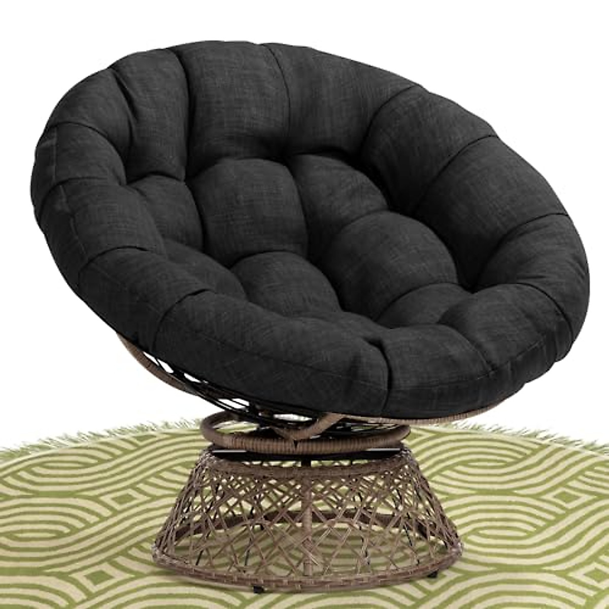 Bme 40" Ergonomic Wicker Papasan Chair with Soft Thick Density Fabric Cushion, High Capacity Steel Frame, 360 Degree Swivel for Living, Bedroom, Reading Room, Lounge, Onyx Stone - Brown Base