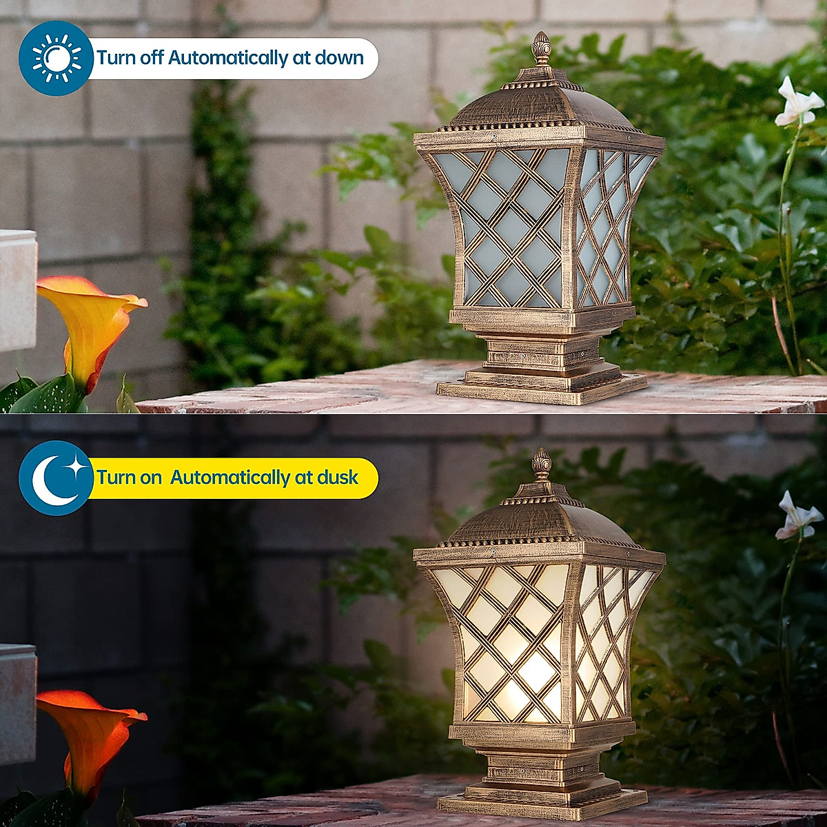 CGJDZMD Outdoor Column Lights, Modern Column Lamp Waterproof Glass Post Lights Outdoor Aluminum Fence Post Light Fixtures for Villa Garden Park Lighting Bronze Pillar Lights(Bulb not Included)