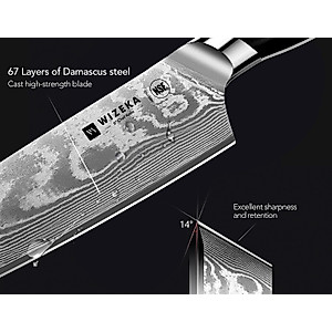 WIZEKA Damascus Knife Set 3 PCS,Super Sharp Kitchen Knife Set Made of Japanese Steel VG10,Full Tang Professional Chef Knife Set With G10 Ergonomic Handle