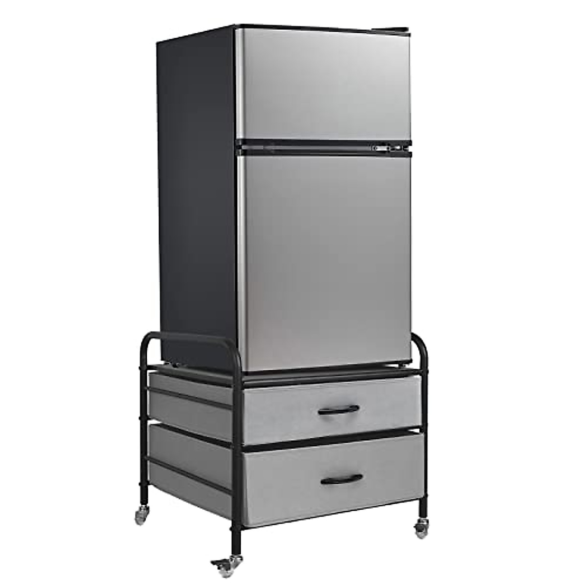 EazeHome Rolling Cart, Rolling Storage Cart, Mini Fridge Cart with Storage, Mini Fridge Table, Rolling Cart with Drawers, 2 Tier Utility Cart on Wheels, 2 Drawer Storage Organizer for Dorm