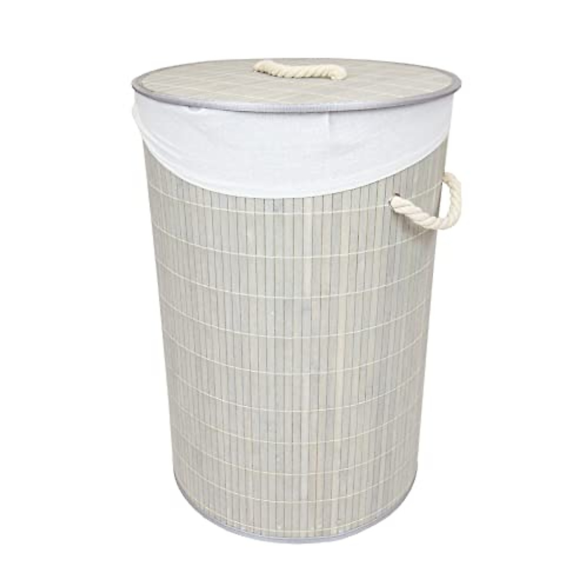 Home Basics Foldable Durable Bamboo Laundry Basket Hamper (Round, Grey)