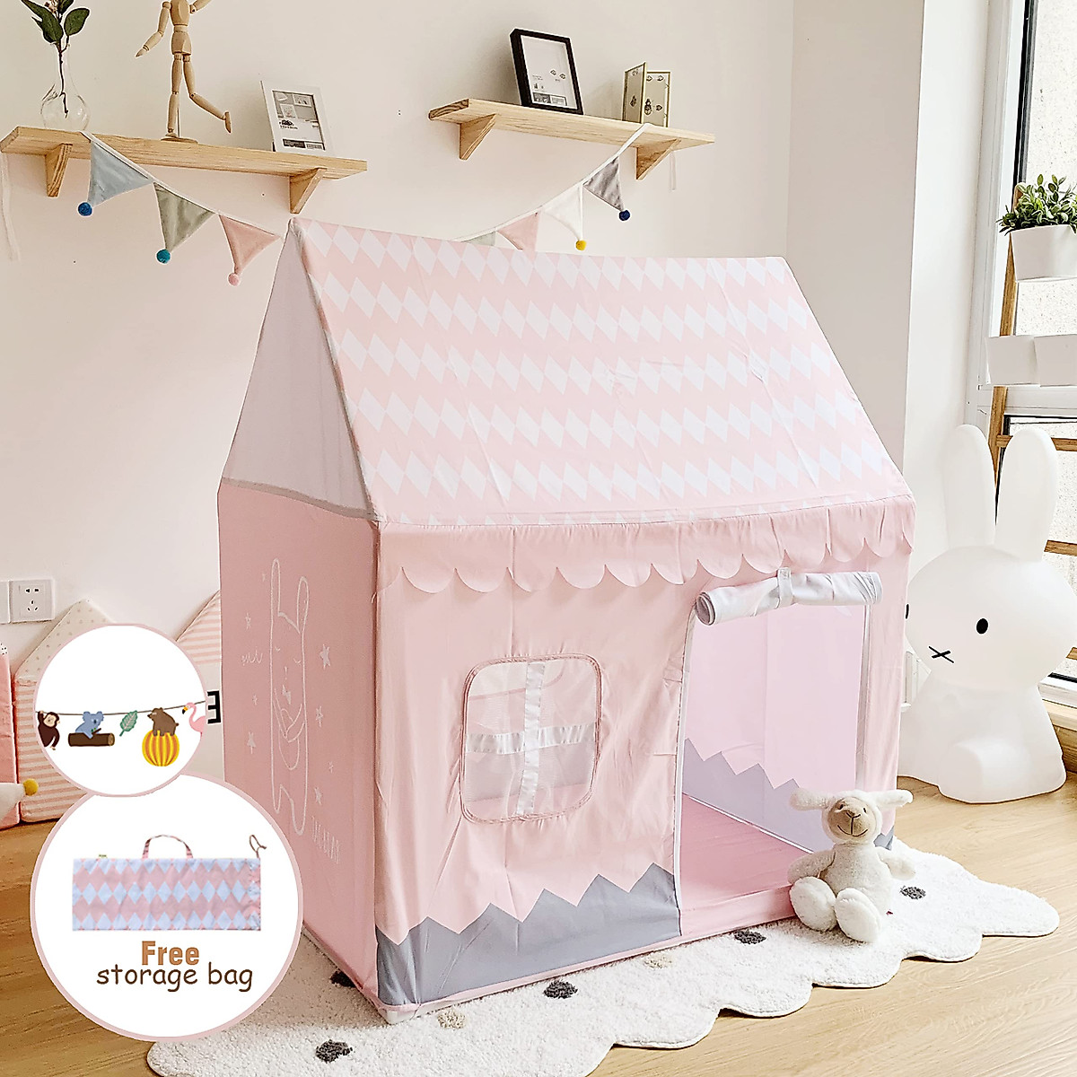 Girl Tents Indoor Playhouses,Kids Playhouse with 3 Windows,Indoor Playhouse,Toys for 1,2,3,4,5,6-Year-Old Girls,Light and Easy to Assembly and Easy to Wash- Best Birthday Gift -39"×27"×42"
