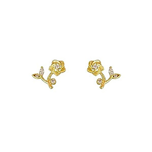 Cute Rose Flower Stud Earrings for Women Teen Girls 925 Sterling Silver Cubic Zirconia Cartilage Tiny Small Studs Earring Dainty Jewerly Birthday Gifts Hypoallergenic (Gold)