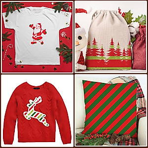 AnyDesign 10 Sheet Christmas Heat Vinyl Transfer 12"x 10" Green Red Stripes Dots Pattern HTV Iron on Vinyl Adhesive Craft Vinyl for DIY Fabric T-Shirt Hat Bag Craft Supplies