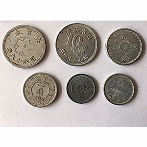 1 Authentic Historical WW2 Era (1946-1938) Japanese 6 Coin Set. Coinage From World War 2 German Ally Era Japan. Circulated Condition Graded by Seller