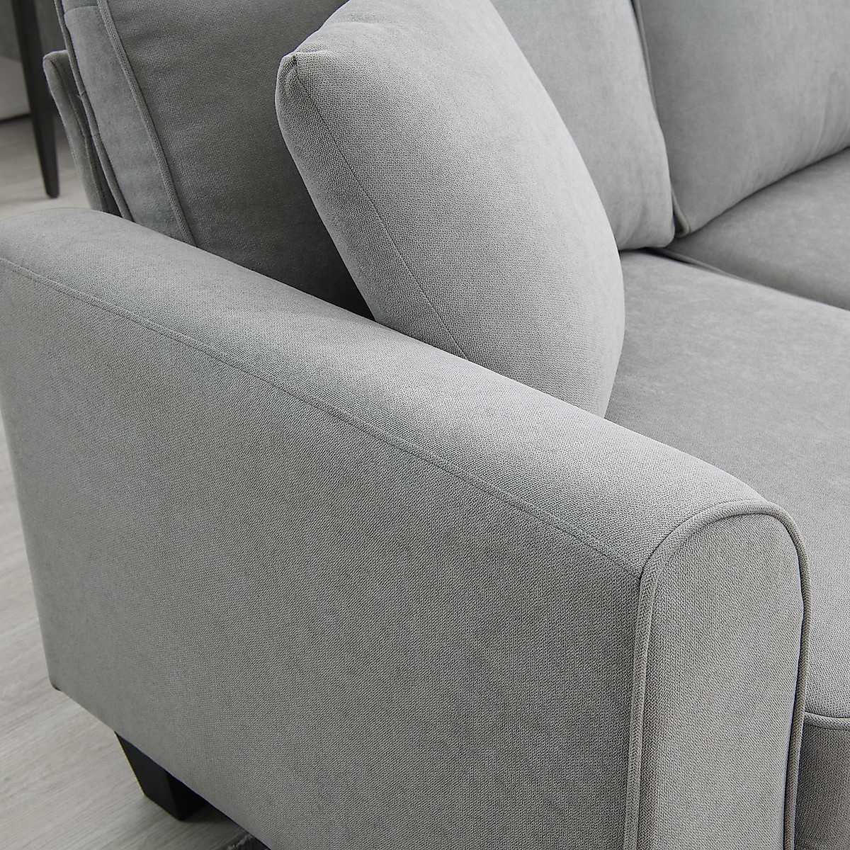 U Shape Sectional Sofa, 7-Seat Fabric Sectional Sofa Set with 3 Pillows,Fabric Corner Couch with Backrest and Armrest for Living Room, Apartment, Office (Light Grey)