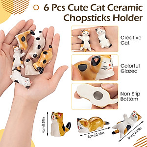ORYOUGO Set of 6 Cute Cat Ceramic Chopsticks Holder Rest for Dinner Spoon,Fork,Knife,Tableware