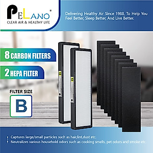 Pelano FLT4825 Replacement Filter B, Compatible with Germ Guardian AC4300BPTCA, AC4900CA, AC4825, AC4825DLX, AC4850PT, CDAP4500BCA, CDAP4500WCA and More, 2 H13 Ture Hepa Filter + 8 Carbon Pre-Filters