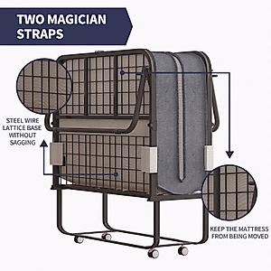 ZAFLY Folding Bed with 4” Memory Sponge Mattress, Portable Guest Bed Camping Cot for Adults, Soft Padded Rollaway Sleeping Bed for Travel and Hospital Nursing, 75 x 38” Twin XL Size(Standard)