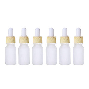 Furnido 10ml White Frost Glass Dropper Bottle,Refillable Cosmetic Packaging Eye Dropper Container Vials Essential Oil Bottles With Wood Grain Lid Travel Glass Essence Bottle,Dropper Vial-6 Pack