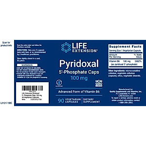 Life Extension Pyridoxal-5'-Phosphate Caps P5P 100 mg, 90 Veg Capsules (Pack of 2) - Advanced Vitamin B6 Supplement