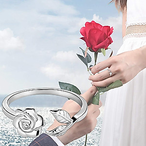 Adjustable Rose Flower Ring for Women s Princess Wedding Engagement Band Elegant Rose Ring Wedding Jewelry FR0019W