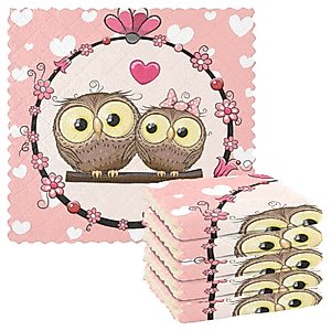 VIGTRO Mother Day Pink Owls Kitchen Dish Towels Super Absorbent, Premium Dish Cloths Towels, Cute Heart Washable Fast Drying Dish Rags Reusable Cleaning Cloth 11x11 6 Pack