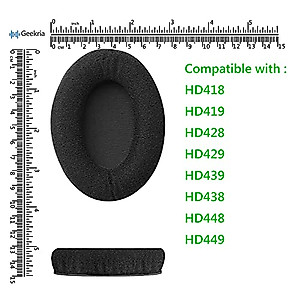 Geekria Comfort Velour Replacement Ear Pads for Sennheiser HD418, HD419, HD428, HD429, HD439, HD438, HD448, HD449 Headphones Ear Cushions, Headset Earpads, Ear Cups Cover Repair Parts (Black)