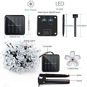 Solar Flower Fairy Lights Garden,WONFAST Waterproof 33feet 100LED Cherry Blossom Solar Powered String Lights 8 Mode for Outdoor Party Patio Garden Home Christmas Decoraions (White)
