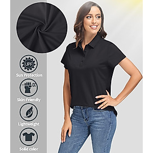 TACVASEN Womens Quick Dry Golf Polo Shirt Short Sleeve Sun Protection Shirts for Women Running Shirts Athletic Shirts Tops Black