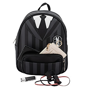 AI ACCESSORY INNOVATIONS Wednesday Nevermore Uniform Vegan Leather Cosplay Mini Backpack Purse, 10.5 Inches, Black