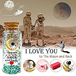 Glow I Love You to the Moon and Back, Romantic Message in a Bottle Gift, Anniversary Luminous Wish Jar Present, Cute Valentines Birthday Christmas Gifts for Boyfriend Husband Him Her Wife Girlfriend