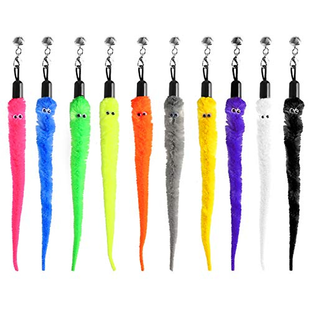 M JJYPET Cat Wand Toy Replacement Refill,10 Packs Cat Worm Toy,Assorted Teaser Refills with Bell for Cat,Kitten