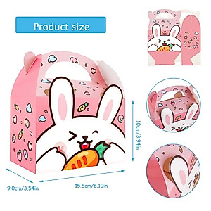 24 Pcs Easter Treat Boxes Happy Easter Gift Boxes, Easter Cookie Gift Box with Handle Bunny Eggs Easter Basket Containers Rabbit Shape Candy Goody Cookie Box Holder for School Classroom Party Favor Supplies