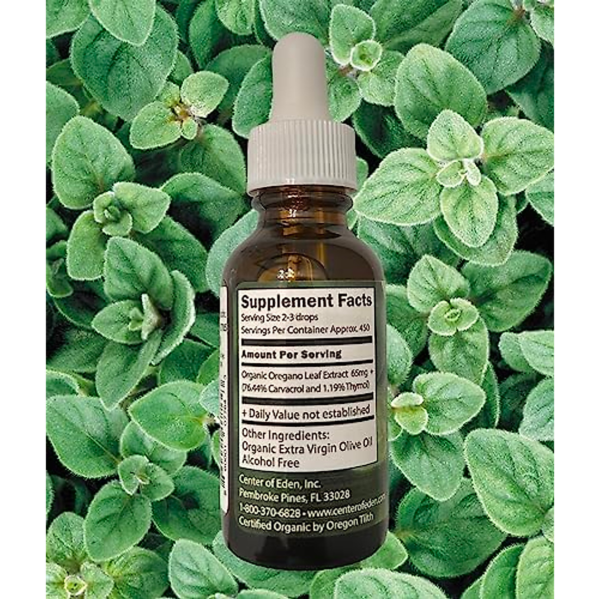 Center of Eden, Wild Mediterranean Oil of Oregano, Certified Organic, 76%+ Carvacrol, Herbal Supplement for Immune Support, Vegan, Non-GMO, 1 oz (Approx.450 Servings)