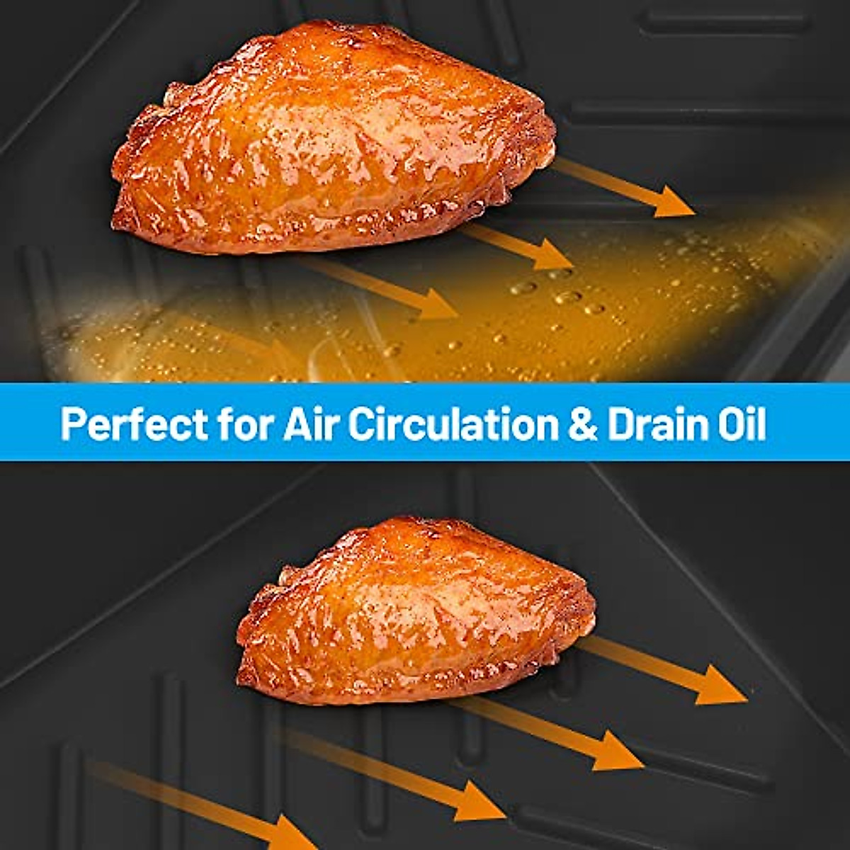 6 Packs Silicone Air Fryer Liner, Air Fryer Silicone Pot Rectangular for Ninja Foodi Dual DZ201 8QT, Replacement Baking Tray for Ninja/Instant Vortex Dual Zone Air Fryer AF300UK, AF400UK (Black)