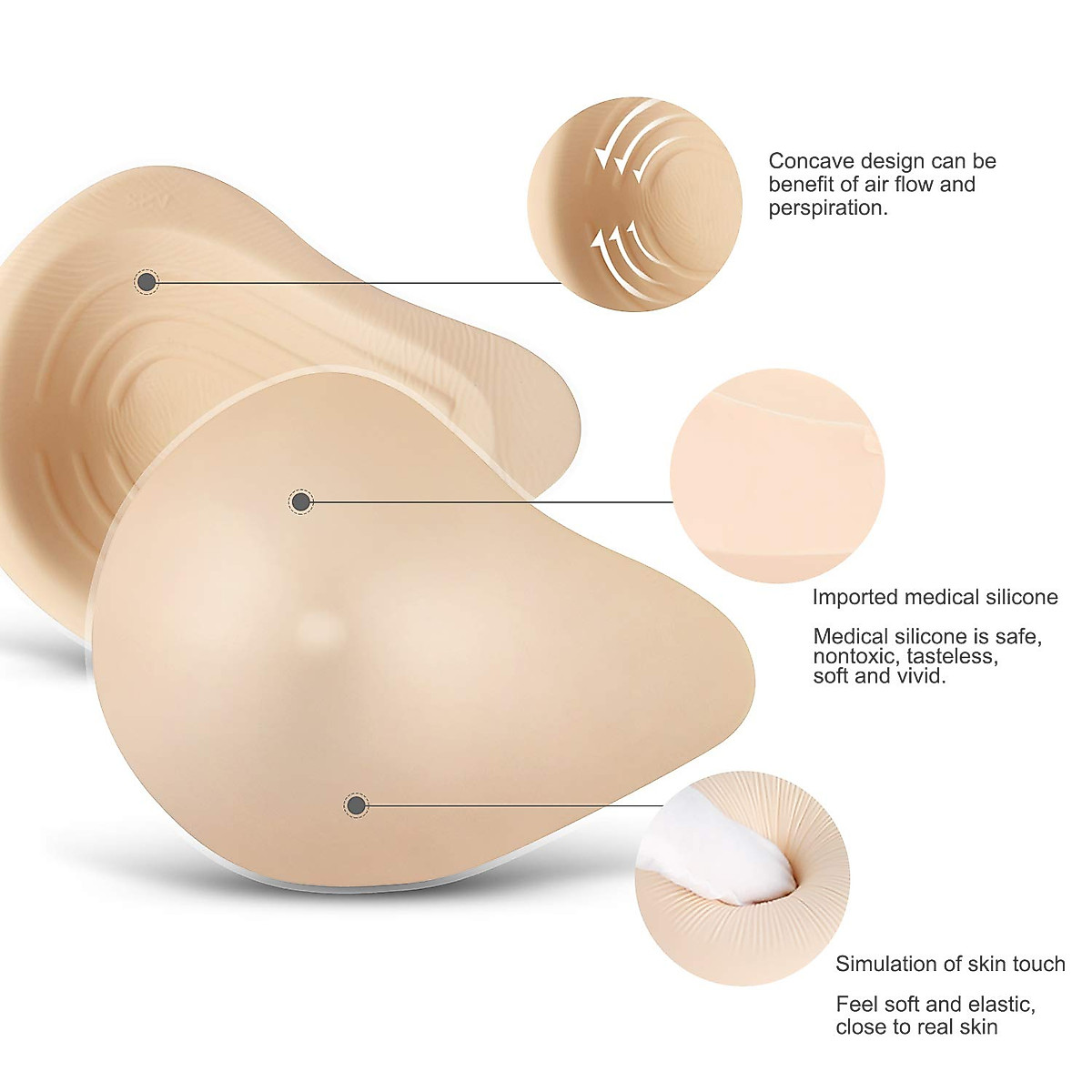 Polreta Lightweight Silicone Breast forms Silicone Breast Prosthesis for Mastectomy Right Spiral Shape Breast Only One Piece