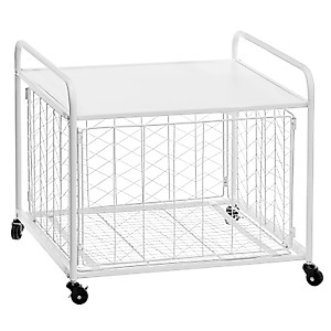 mDesign Small Portable Mini Fridge Storage Cart with Wheels and Handles - Mobile Refrigerator, Microwave, Appliance Platform Table with Drawer Basket for Dorm Room, Studio, Apartments - White