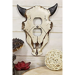 Ebros Gift Set of 2 Western Rustic Bull Bison Cow Skull Wall Electrical Cover Plate Accent 3D Hand Painted Bulls Cows Bisons Buffalos (Double Receptacle Outlet)
