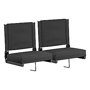 Flash Furniture Grandstand Comfort Seats by Flash - Black Stadium Chair - 2 Pack 500 lb. Rated Folding Chair - Carry Handle - Ultra-Padded Seat