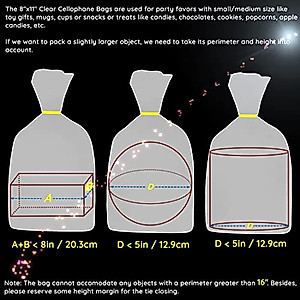 PigPotParty 8"x 11",100Pcs Bottom Gusset Bags, Clear Cello Cellophane Plastic Treat Goodie Bags with 100x Twist Ties, Party Favor Packaging, Return Gift Mug Toy Wrapping (No Side Gusset)