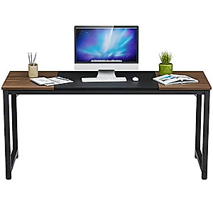 Tangkula 63 Inches Home Office Computer Desk, Large Writing Study Table, Computer Workstation with Solid Metal Frame for Home Office Bedroom, Dining Table (Black & Brown)