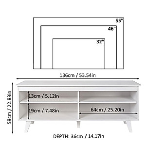 Madesa TV Stand Entertainment Center with 4 Shelves and Cable Management for 50, 55 Inch Media Storage Living Room and Bedroom Modern Wooden Television Media Console - White