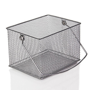 YBM Home Rectangle Mesh Silver Condiment Caddy, Kitchen Supply, Utensil, Silverware Organizer Cutlery Holder Flatware Storage Napkin Holder Carrier (1)