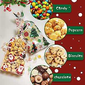 Christmas Treat Bags, Christmas Candy Bags, Christmas Bags for Goodies, 60 PCS Christmas Cellophane Bags with Ties, Christmas Plastic Bags, Christmas Cello Bags for Christmas Day Party Favor Supplies