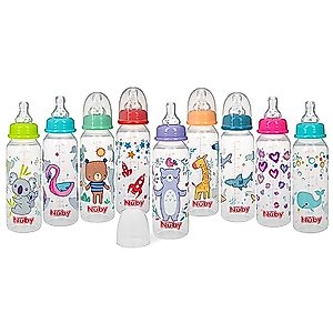 Nuby Printed Non-Drip Bottle, 1 Pack of 1 Bottle, 8 Ounce, Colors May Vary