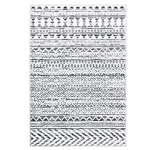 GarveeHome Washable Rug 5x7 Large Bedroom Rug Foldable Bohemian Rug Indoor Non Slip Low Pile Boho Rug Geometric Floor Cover Moroccan Rug Accent Rug Carpet for Living Room Home Office, Grey