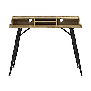 Calico Designs 51260 Woodford 45” Wide Modern, Secretary, Writing, Desk with Low Storage Hutch and Black Metal Tapered Legs in Ashwood, Black / Ashwood