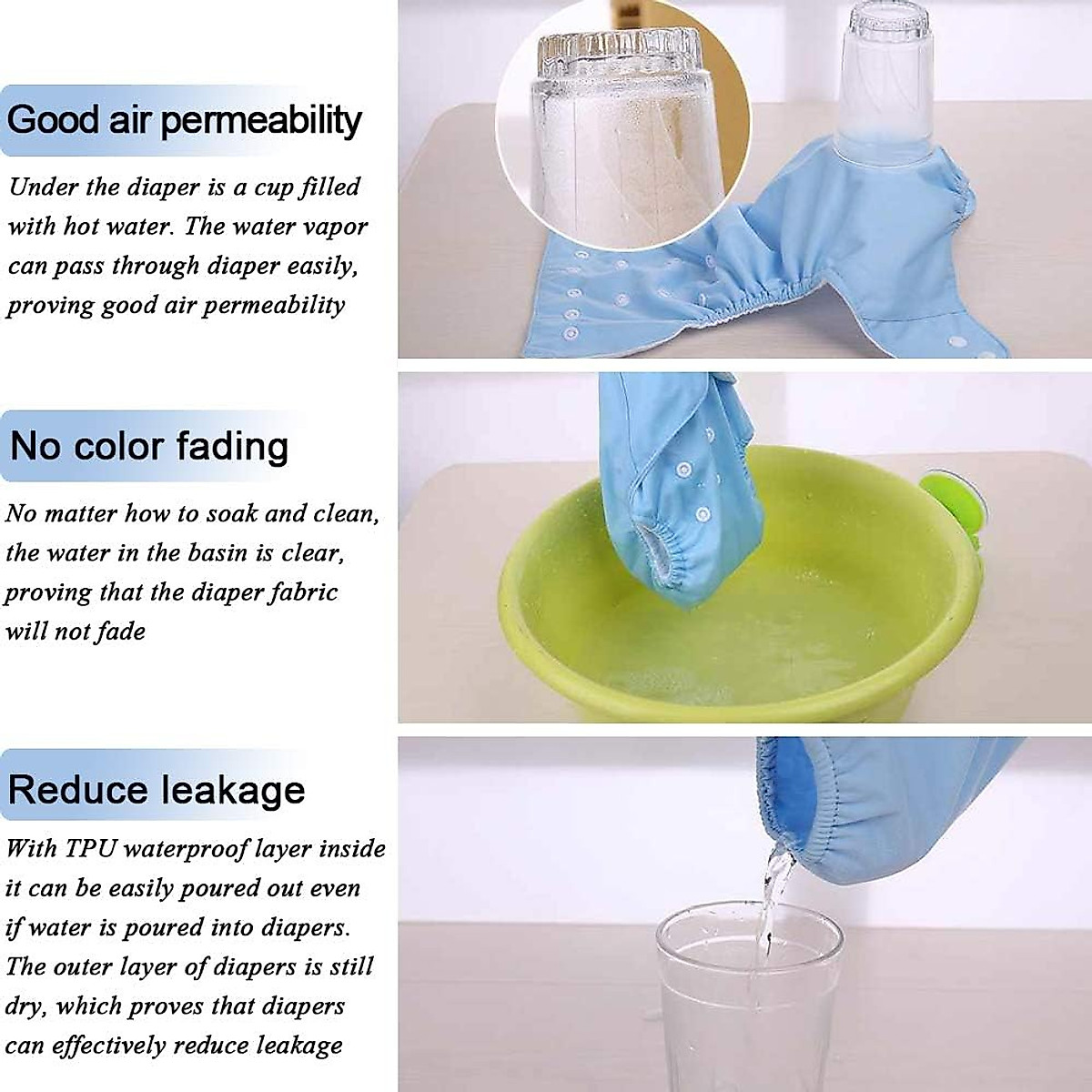 Baby Washable Reusable Cloth Diapers,7pcs