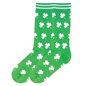 K. Bell Mens Fun Conversation Starter Crew - 1 Pairs Cool & Funny Pop Culture Gifts Casual Sock, Shamrocks (Green), 6.5-12 US