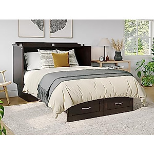 AFI, Monroe Murphy Bed Chest with 6 inch Memory Foam Folding Matttress, Built-in Charging Station and Storage Drawer, Full, Espresso