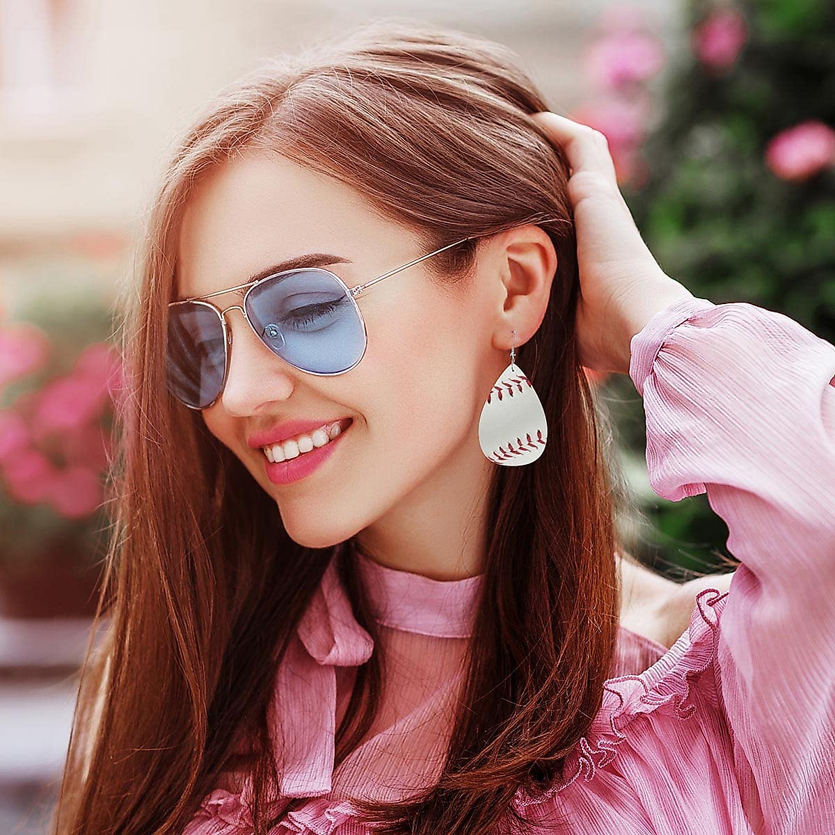 Zokola Baseball Faux Leather Earrings, Abstract Sport Baseball Texture Cute Pendants Earrings Teardrop Dangle Leather Earrings Holiday Earrings Making Supplies