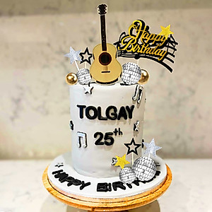 31 PCS Guitar Cake Toppers Music Notes Balls Cake Decorations for Musician Birthday Party Rock Theme Party (Black)